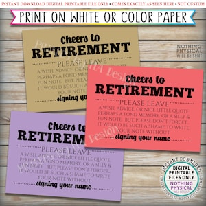 Cheers to Retirement Party Sign, Leave Your Wishes, Advice, Memory, Etc ...