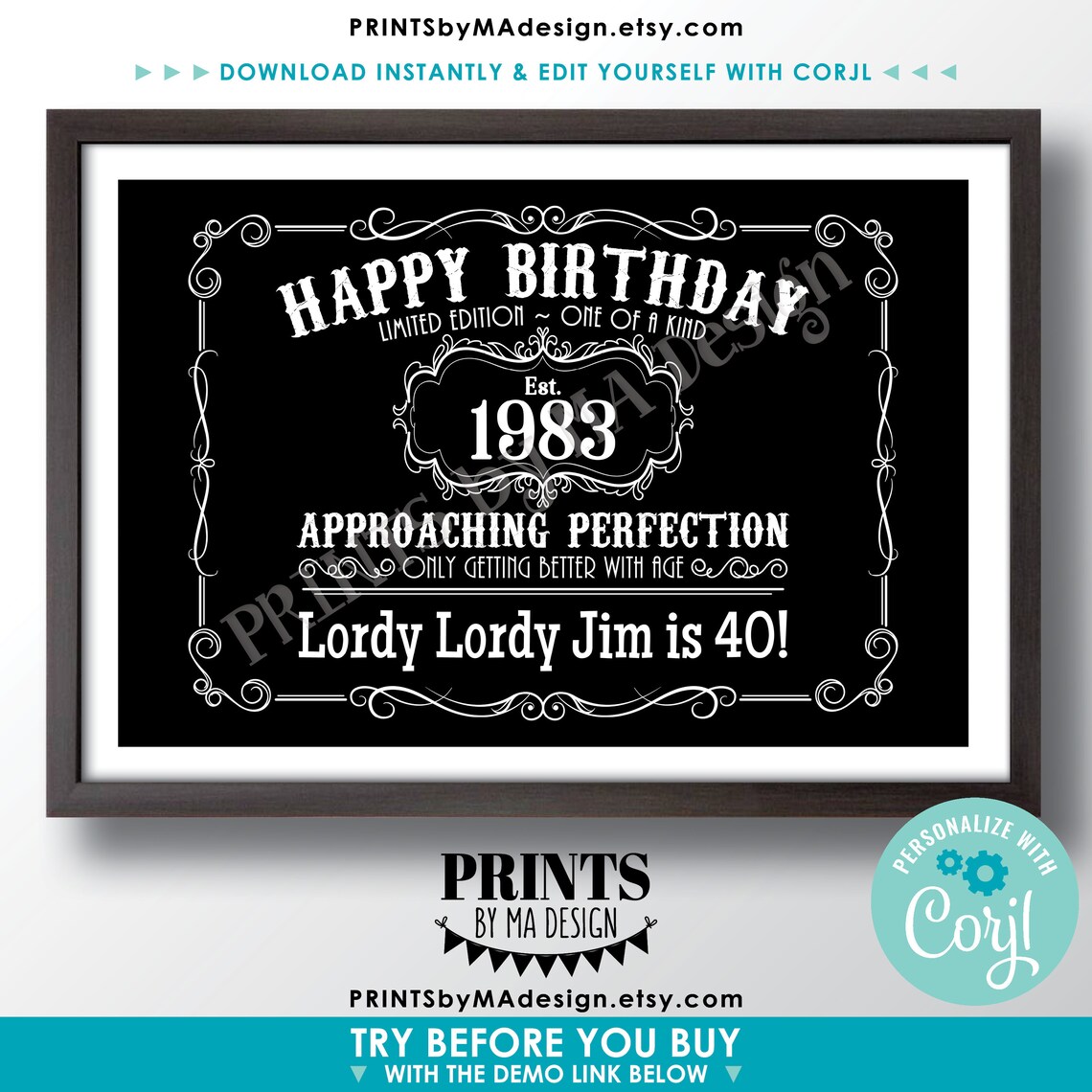 Editable Vintage Birthday Sign Better With Age Liquor Themed - Etsy