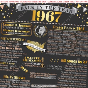 Back in the Year 1967 Poster Board, Remember 1967 Sign, Flashback to ...