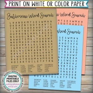 Bathroom Word Search, Fun Bathroom Puzzle Housewarming Gift, PRINTABLE ...