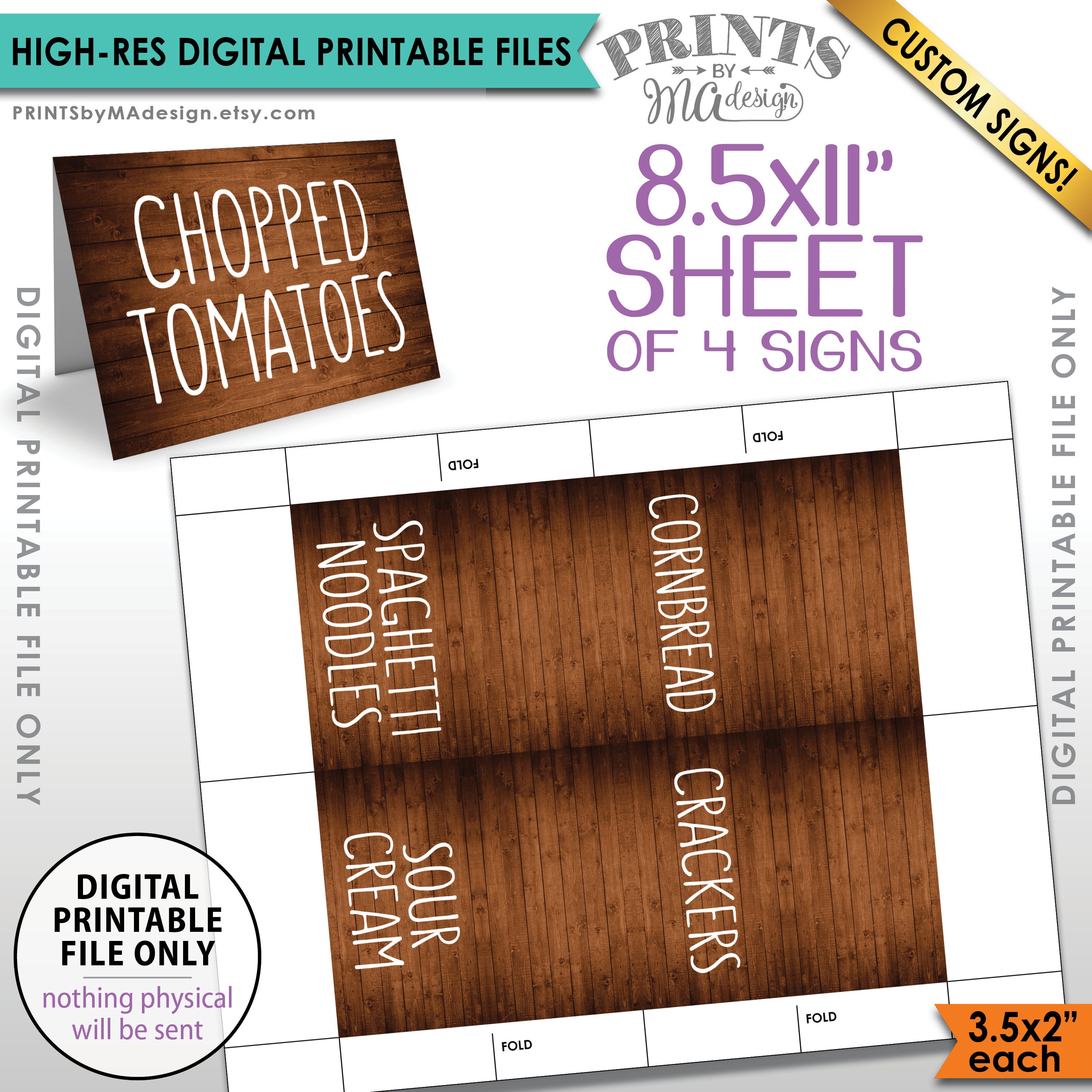 Custom Menu Cards, Food Labels, Mini Menus, Food Table Tents, Candy Bar ...