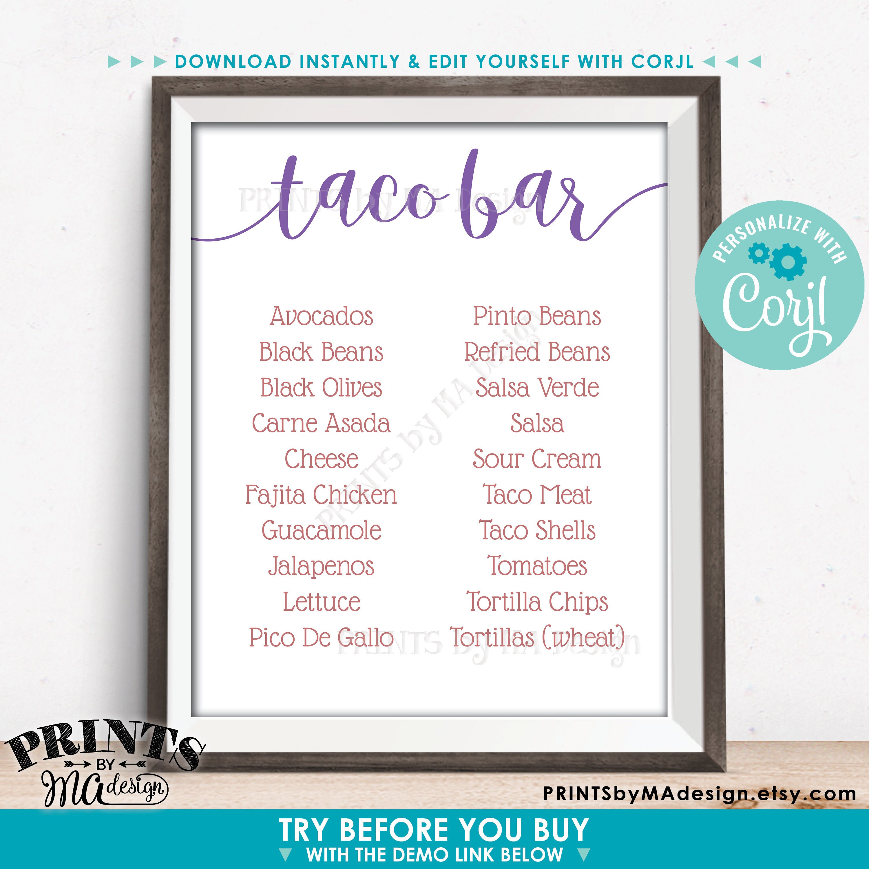 Taco Bar Menu Sign Taco Bar Menu Sign