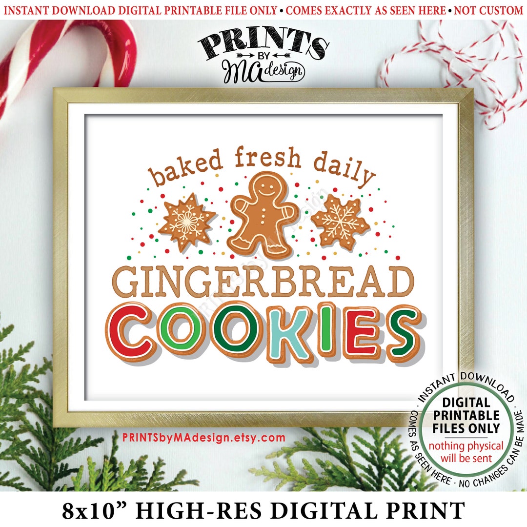 Gingerbread Cookies Sign, Baked Fresh Daily, Christmas Cookies Sign ...