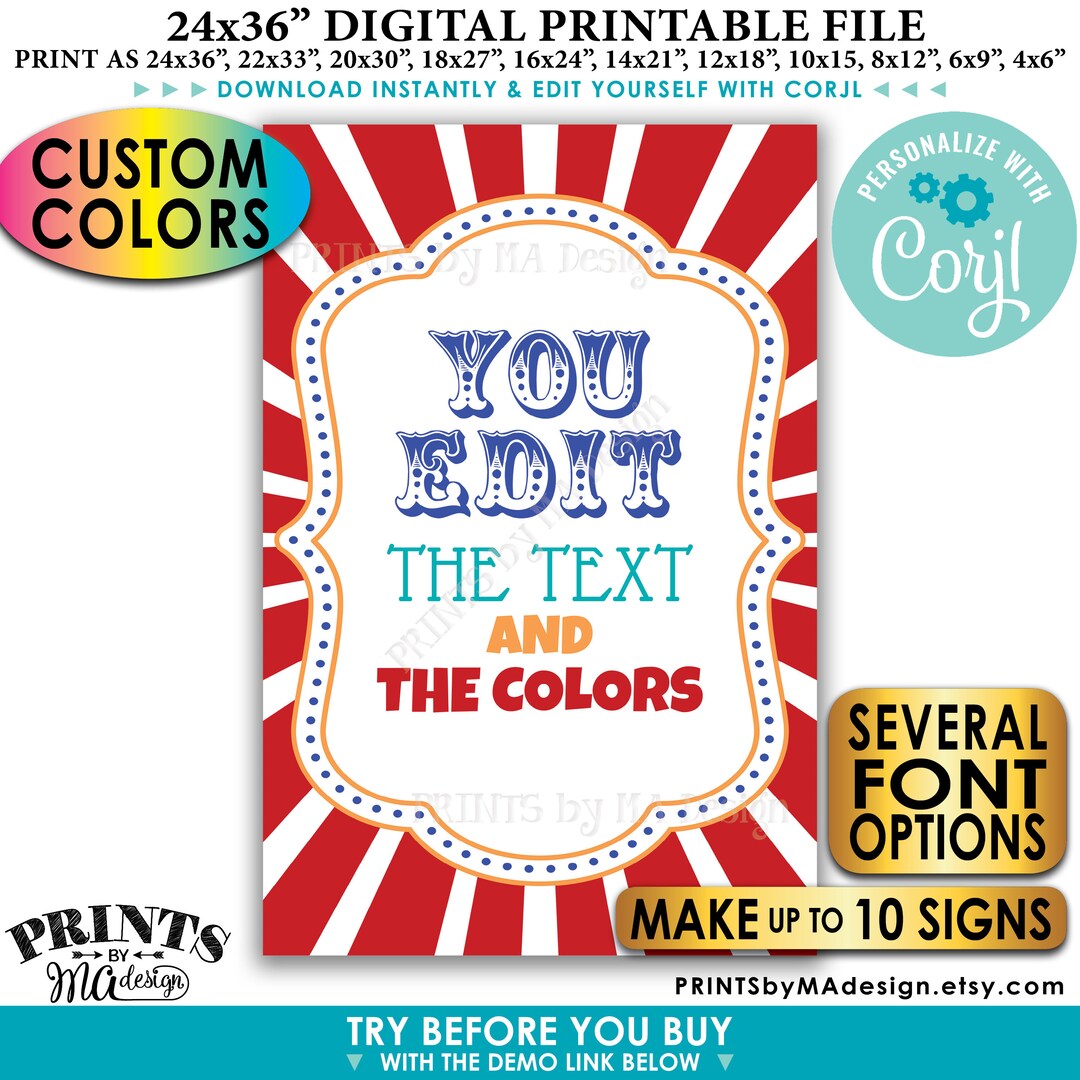 Custom Carnival Signs, Carnival Theme Party, Circus Birthday, Create up ...