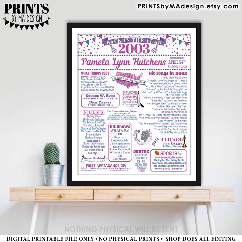 Back in the Year 2003 Birthday Sign Flashback to 2003 Poster - Etsy