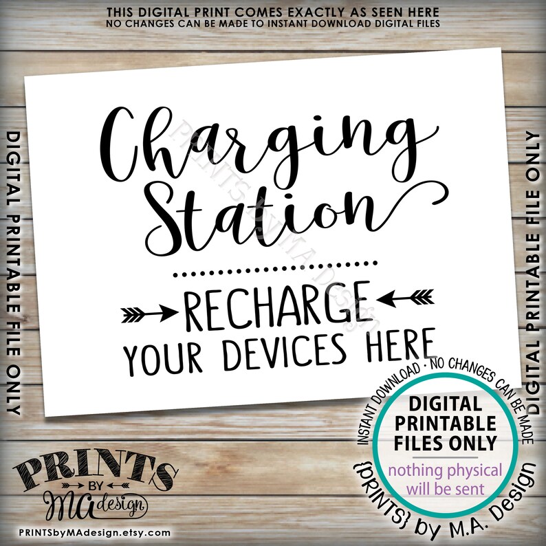 Charging Station Sign, Recharge Your Devices Here, Charge Your Phone ...