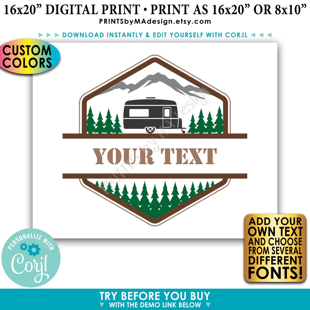 Custom Camper Sign, Camping Adventure Sign, Choose Your Text & Colors ...