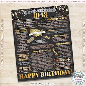 Back in the Year 1943 Birthday Sign, Flashback to 1943 Poster Board ...