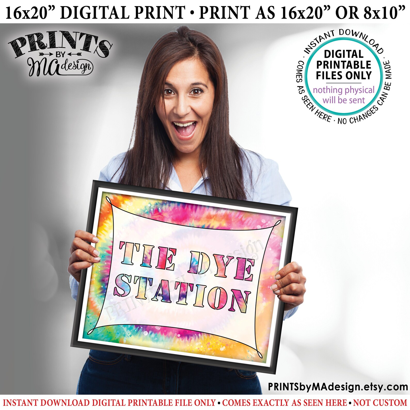 Tie Dye Station Sign, Rainbow Tie Dye Activity, PRINTABLE 8x10/16x20 ...