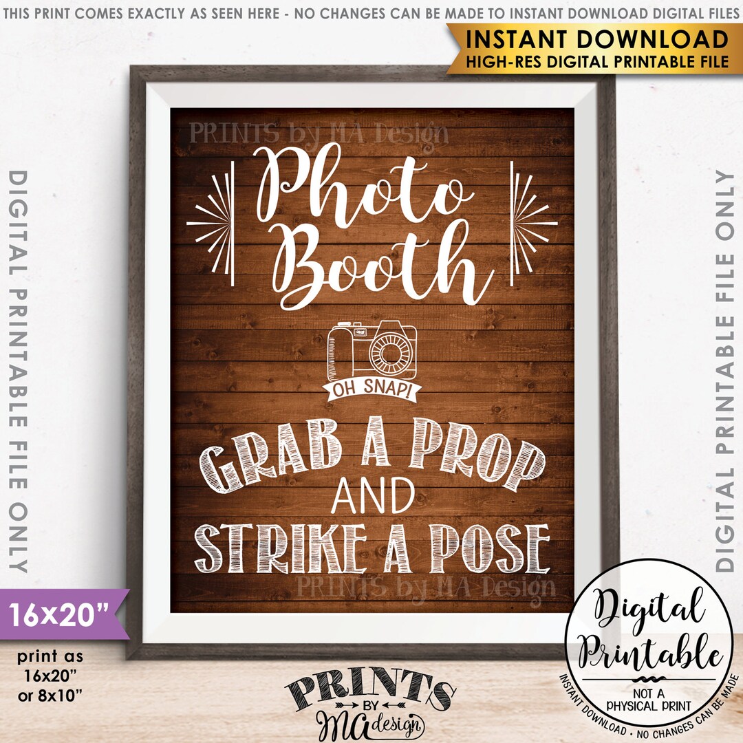 Photobooth Sign, Grab a Prop and Strike a Pose Photo Booth Sign, Selfie ...