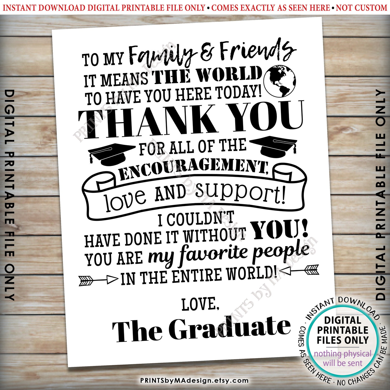 Graduation Party Thank You Sign Thanks from the Graduate Grad | Etsy
