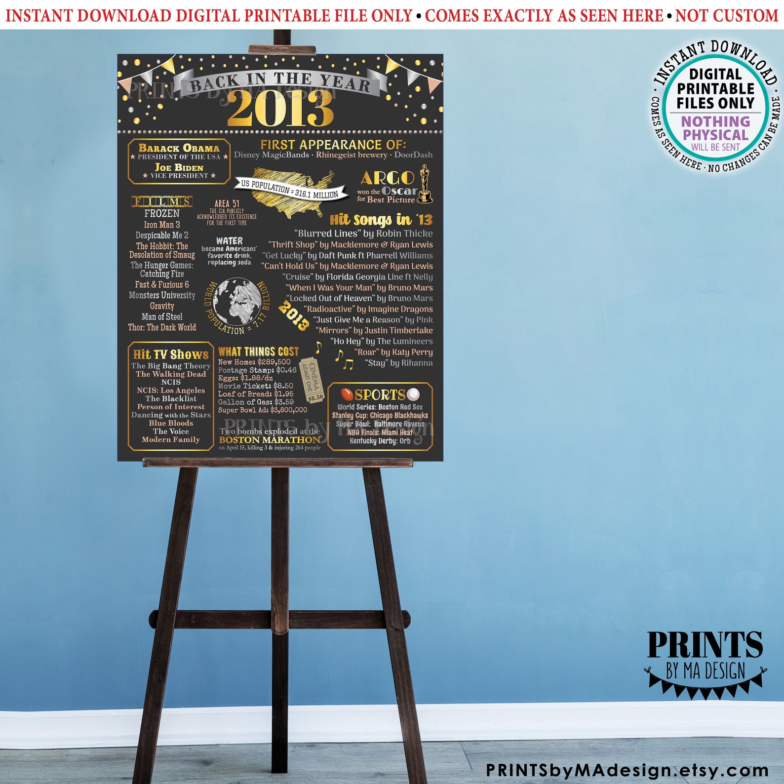 Back in the Year 2013 Poster Board, Remember 2013 Sign, Flashback to ...