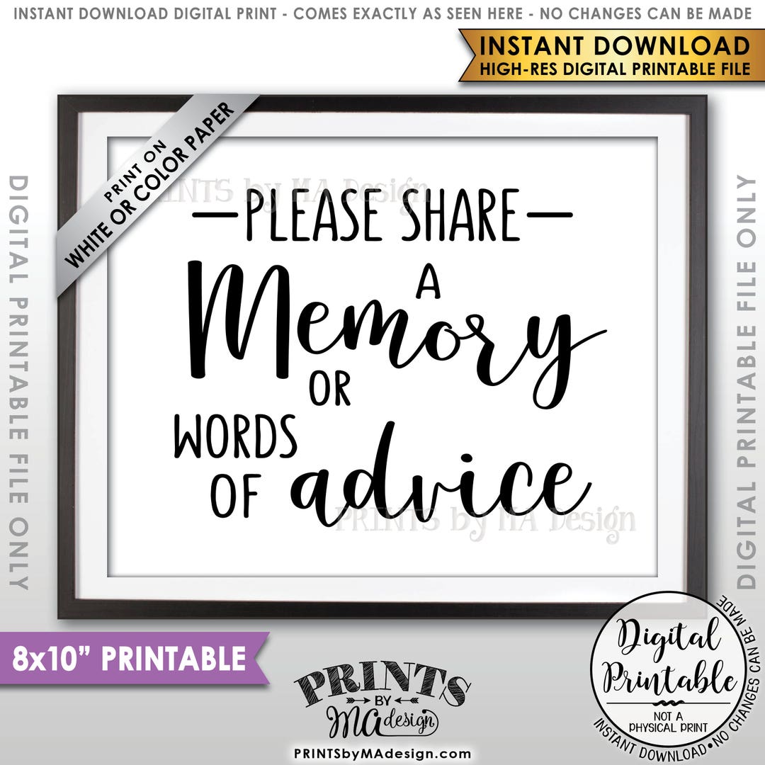 Share a Memory or Words of Advice Sign, Share Memories, Write a Memory ...