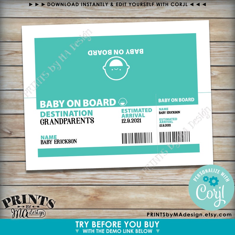 Baby on Board Pregnancy Announcement, Airline Ticket Boarding Pass ...