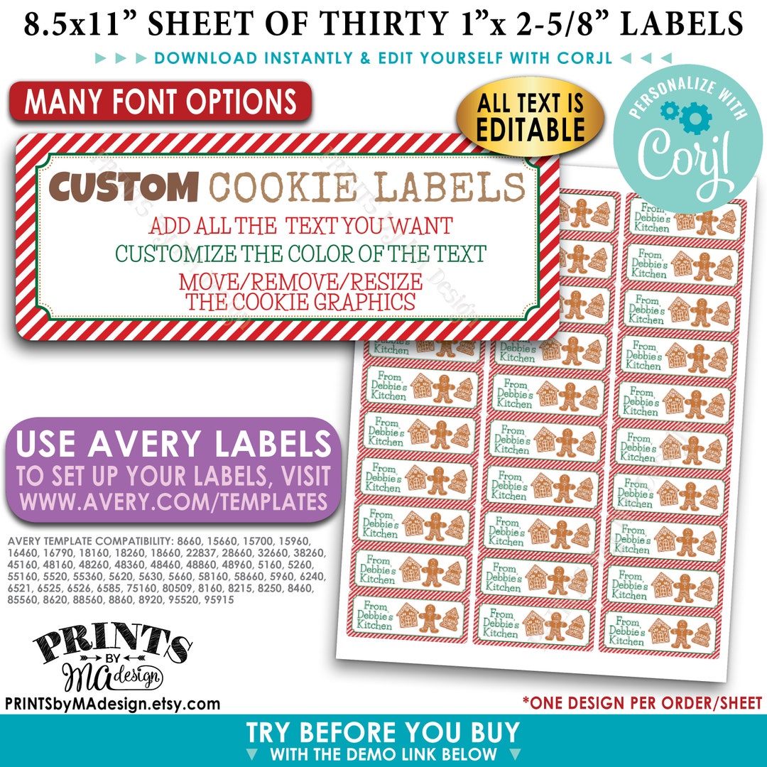 Editable Christmas Cookie Labels, Personlaized X-mas Bake Sale Tags ...