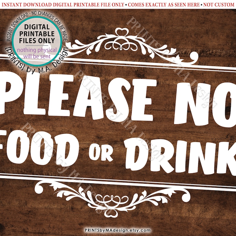 Please No Food or Drink Sign, Keep Food Out, PRINTABLE 5x7” Rustic Wood ...