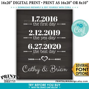 Important Dates, First Best Yes Day, Custom PRINTABLE 8x10/16x20 ...