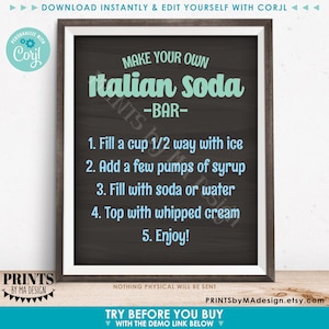 Editable Italian Soda Bar Sign, Cream Soda, Custom PRINTABLE 8x10/16x20 ...
