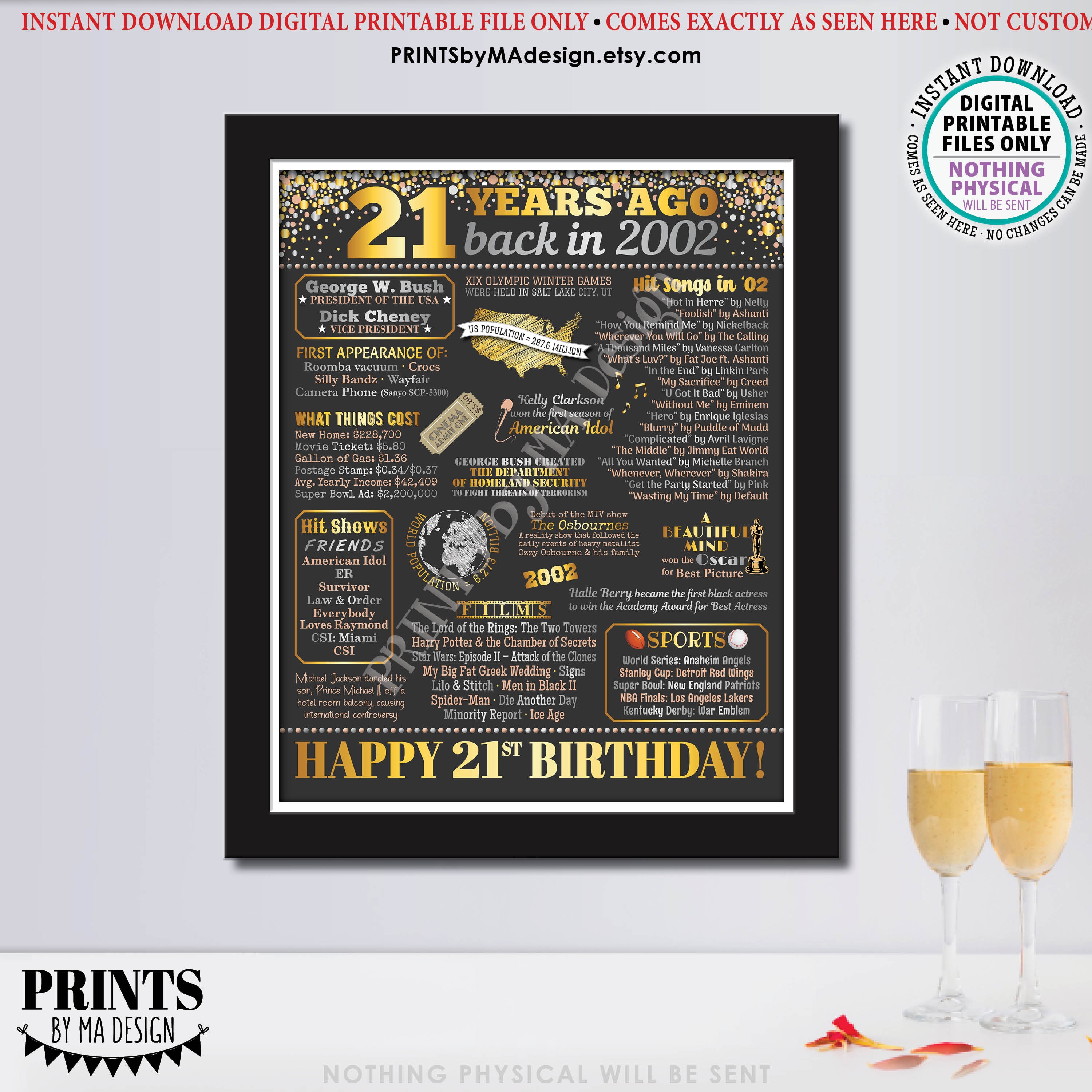 21st Birthday Poster Board, Born in the Year 2002 Flashback 21 Years ...