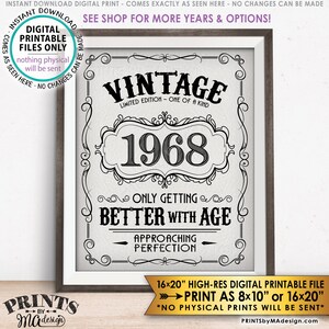 1968 Birthday Sign, Better With Age Vintage Birthday Poster Aged to ...