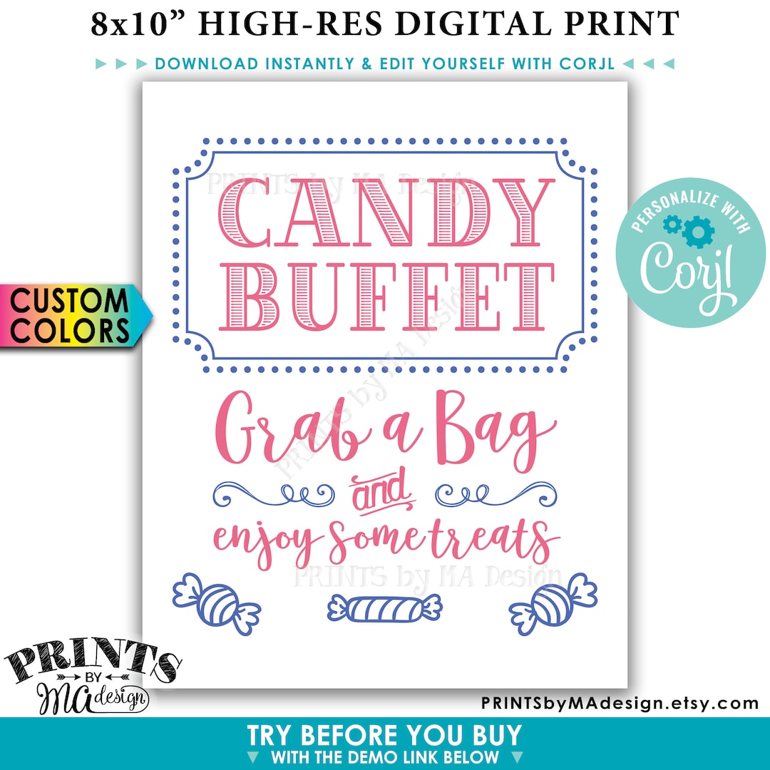 Candy Buffet Sign, Grab a Bag & Enjoy Some Treats Sign, Candy Bar Sign ...