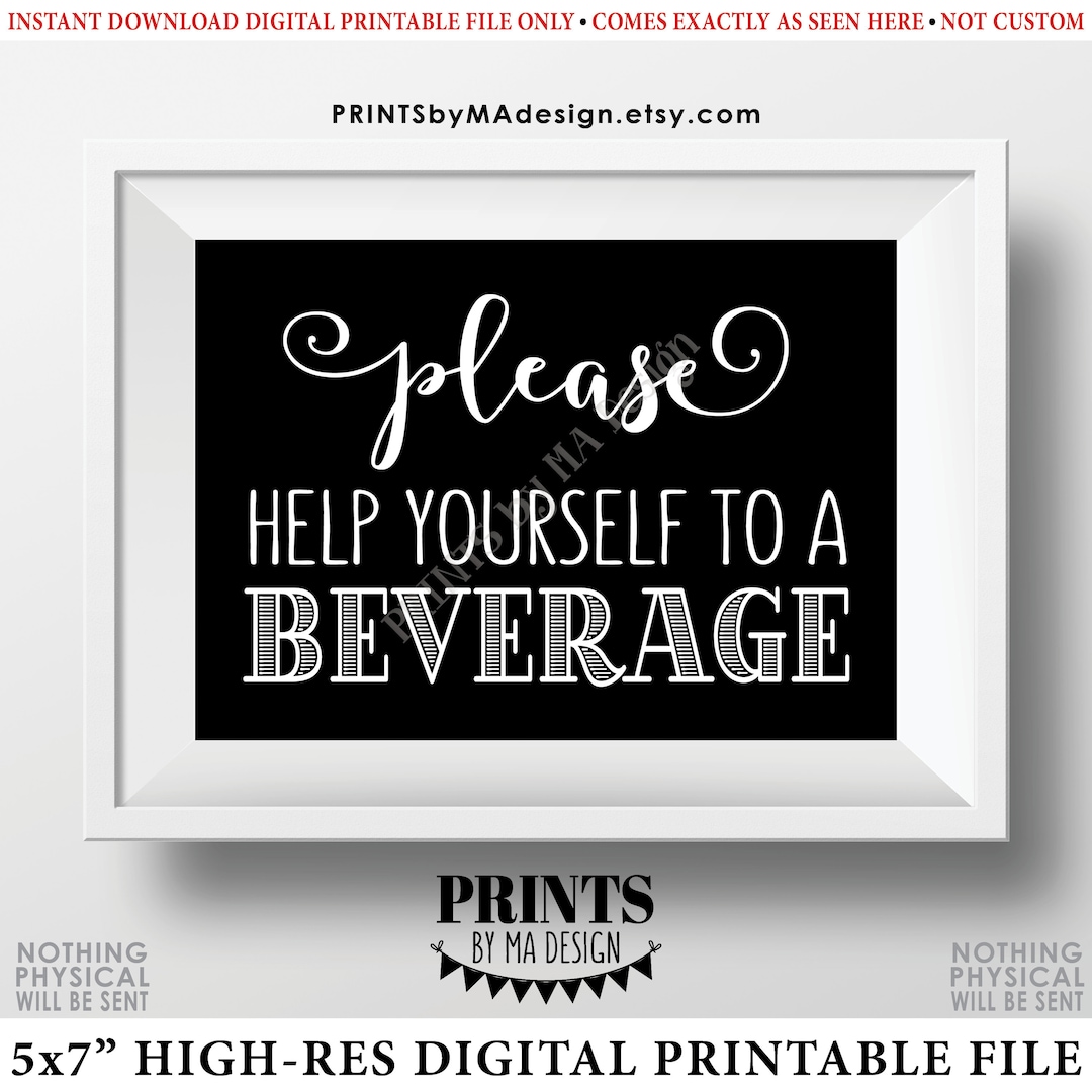 Beverage Station Sign, Please Help Yourself to a Beverage, Black ...