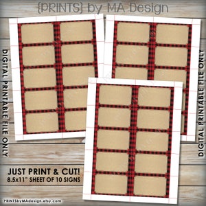 Lumberjack Theme Labels, Red Checker Buffalo Plaid Food Labels Buffet ...