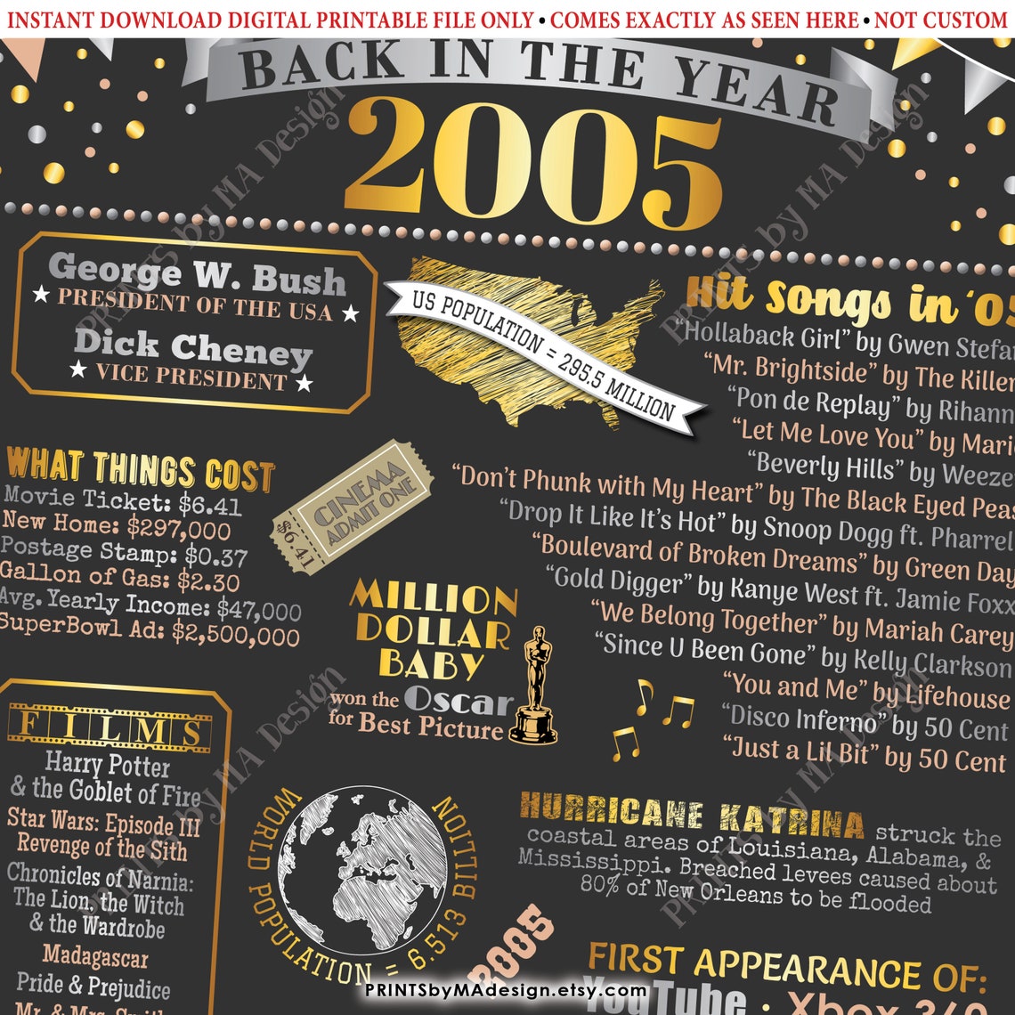 Back in the Year 2005 Poster Board, Remember 2005 Sign, Flashback to ...