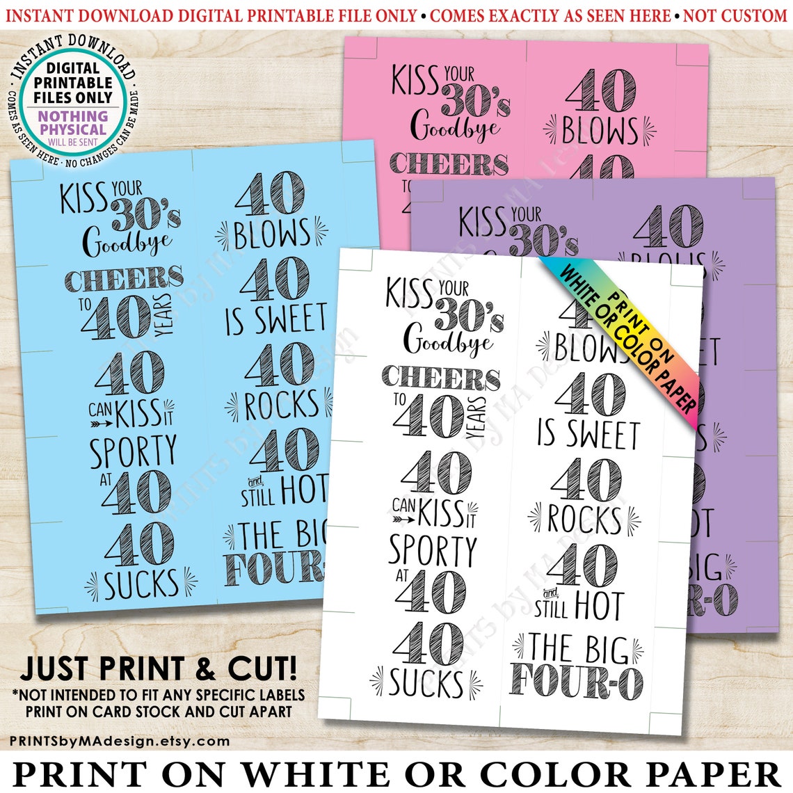 40th Birthday Party Candy Signs, Cheers to 40 Candy Bar, 40 Sucks Blows ...