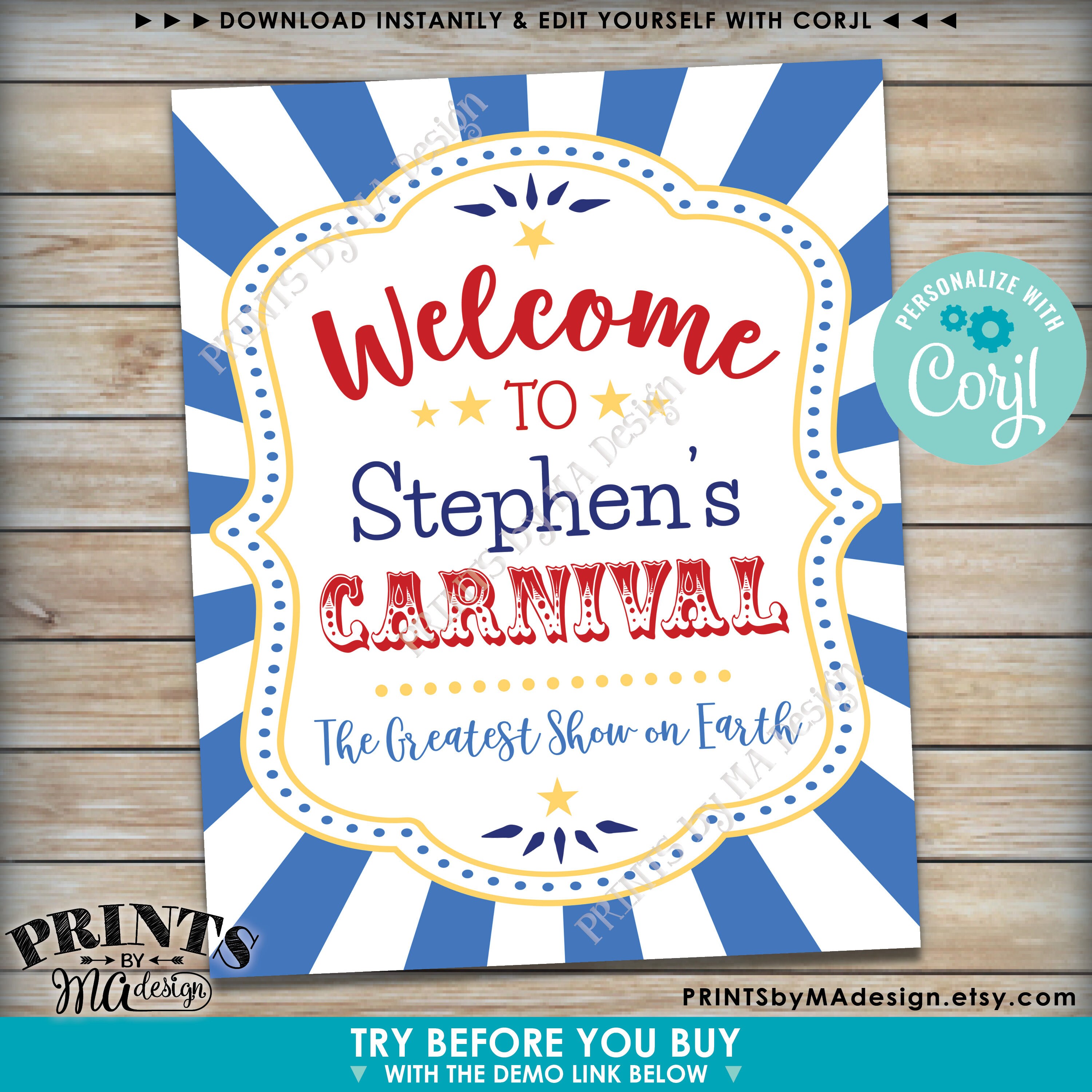 Carnival Welcome Sign, Welcome to the Carnival Theme Party Sign, Custom ...