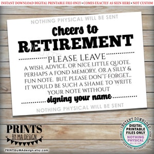 Cheers to Retirement Party Sign, Leave Your Wishes, Advice, Memory, Etc ...