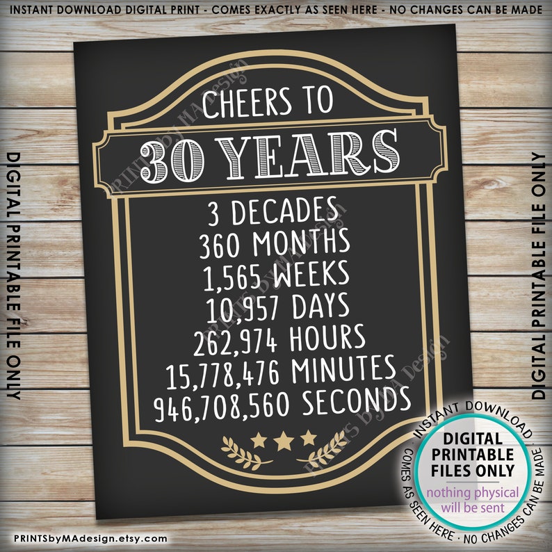 Cheers to 30 Years 30th Birthday Sign 30th Anniversary | Etsy