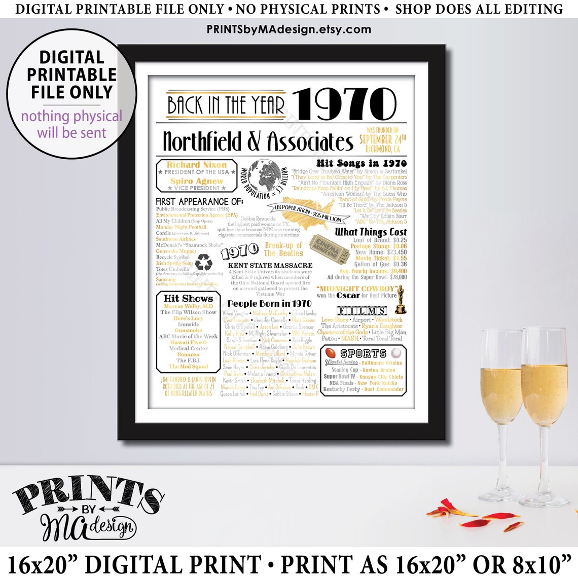 Back in the Year 1970 Birthday Sign Flashback to 1970 Poster | Etsy
