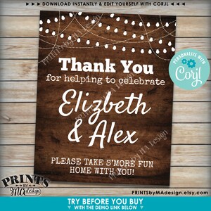 Editable S'more Sign, S'mores Menu, Custom PRINTABLE 8x10/16x20” Rustic ...