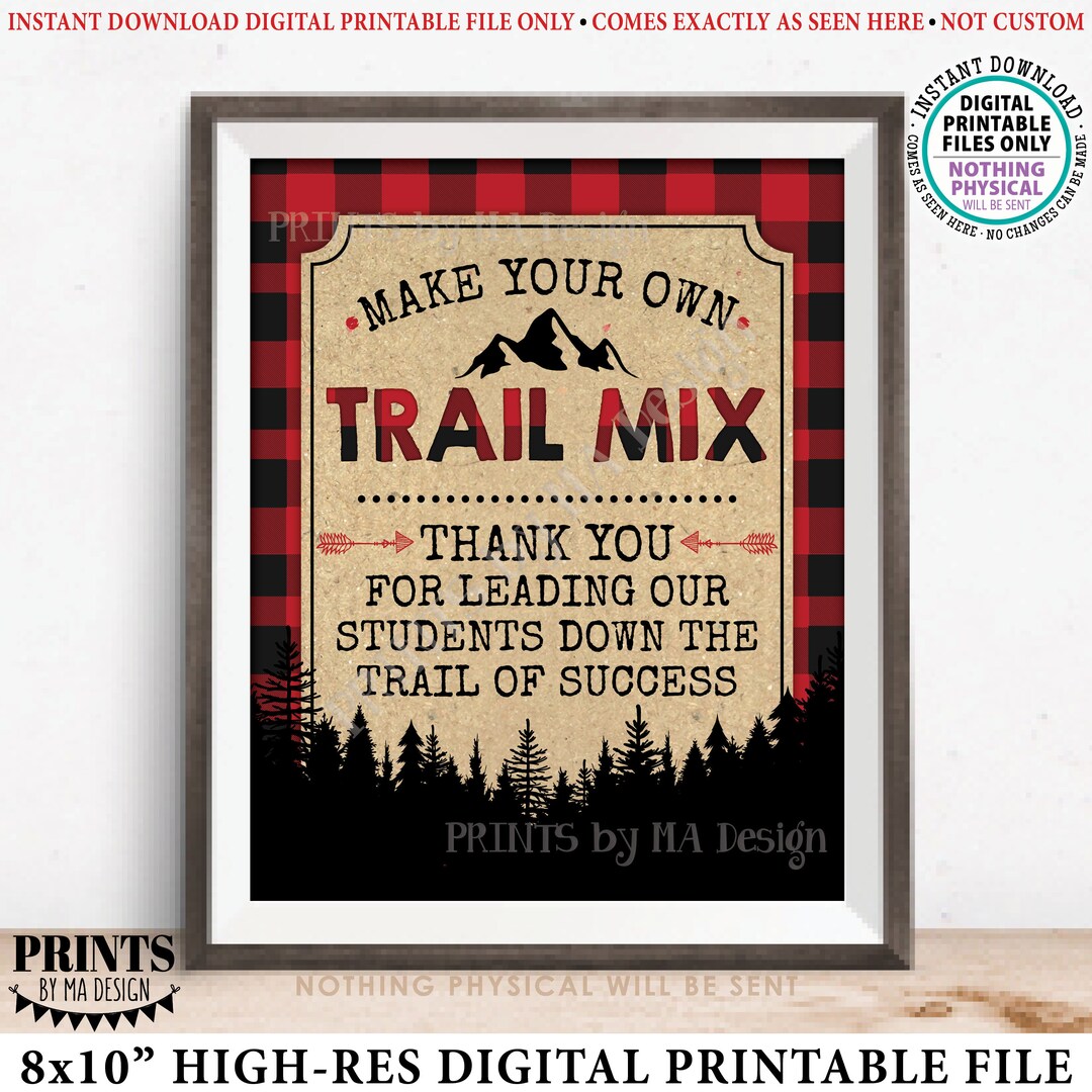 Teacher Appreciation Trail Mix Sign, Make Your Own Snack, Red & Black ...