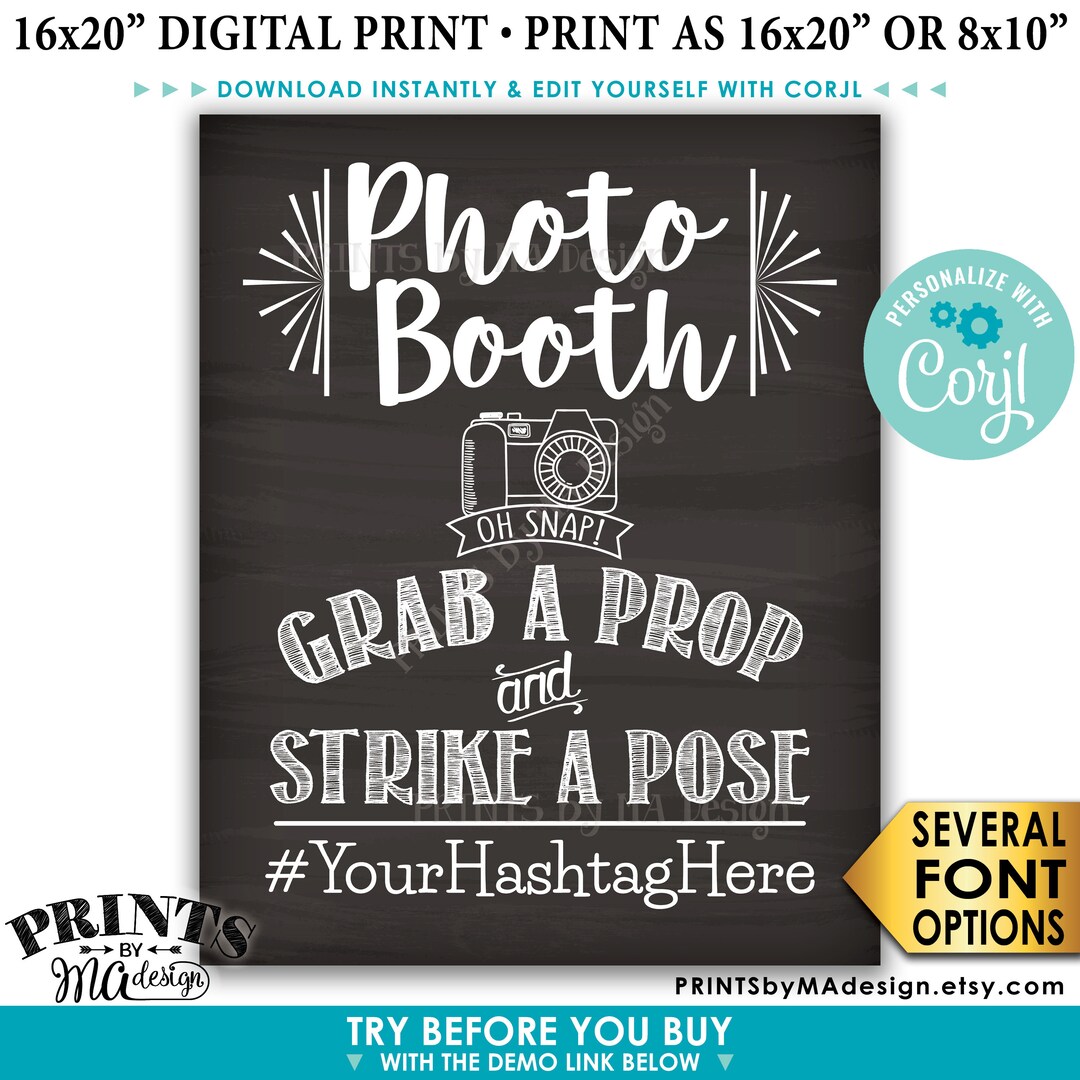 Photobooth Sign, Share on Social Media, PRINTABLE 8x10/16x20 ...