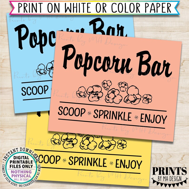 Popcorn Bar Sign, Scoop Sprinkle Enjoy, Popcorn Bar Directions, Make ...