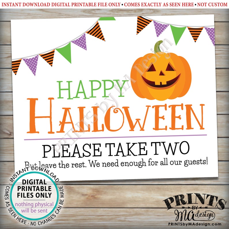 Happy Halloween Candy Sign, Please Take Two Treats, Jack-o-lantern ...