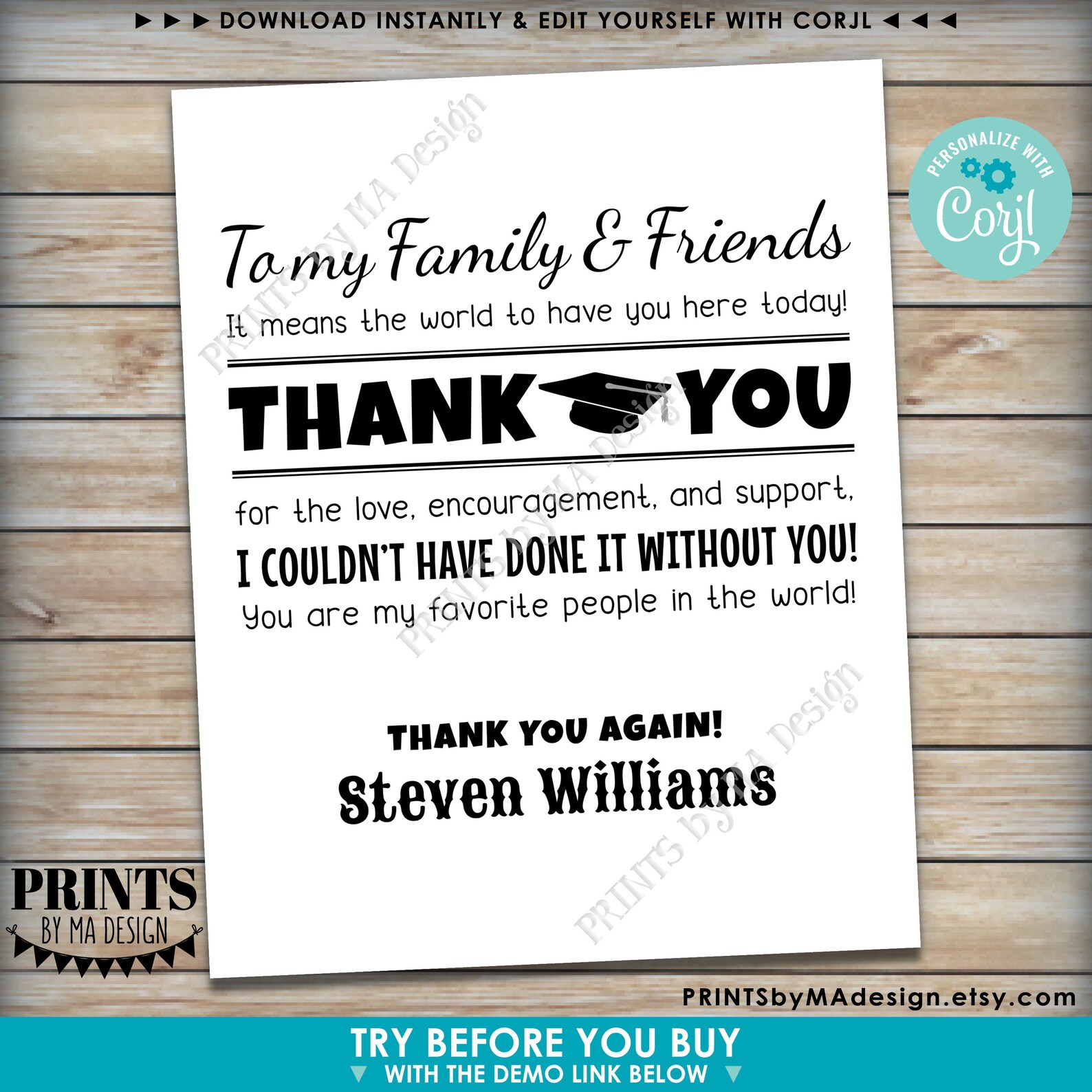Editable Graduation Thank You Sign Thanks From the Grad | Etsy