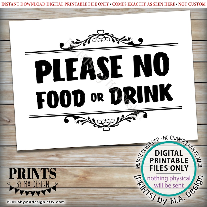 Please No Food or Drink Sign Keep Food Out PRINTABLE 5x7 - Etsy
