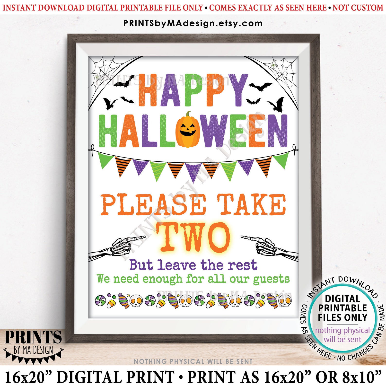 Please Take Two Treats Sign Happy Halloween Trick-or-treat | Etsy