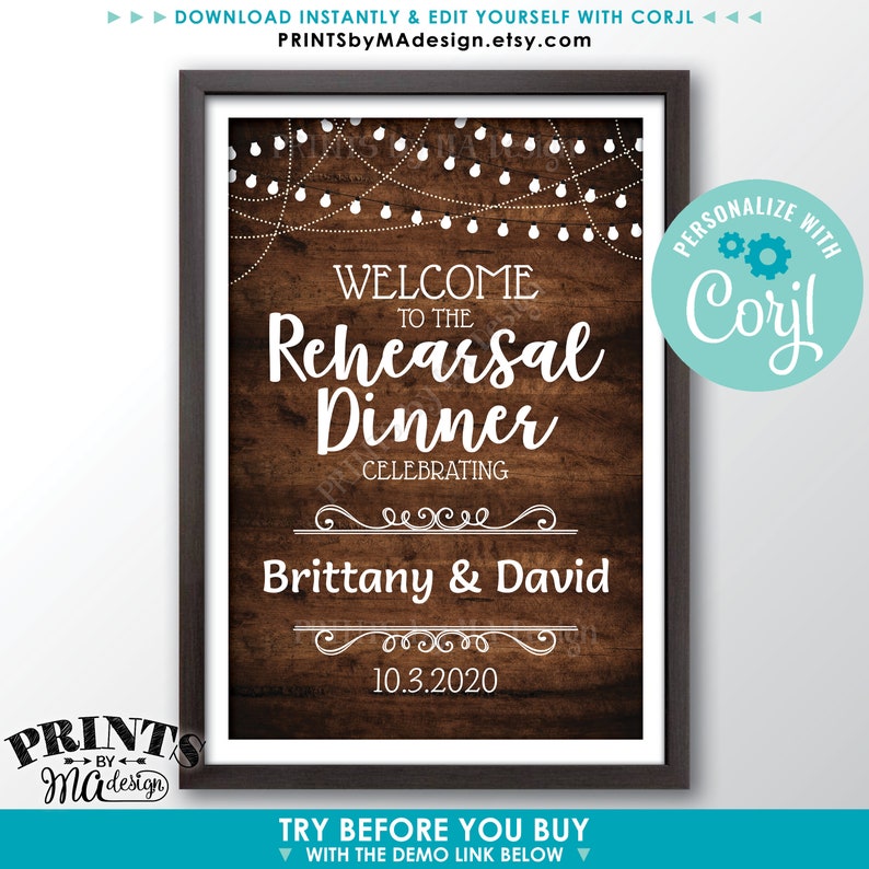 Welcome to the Rehearsal Dinner Sign Custom PRINTABLE 24x36 | Etsy