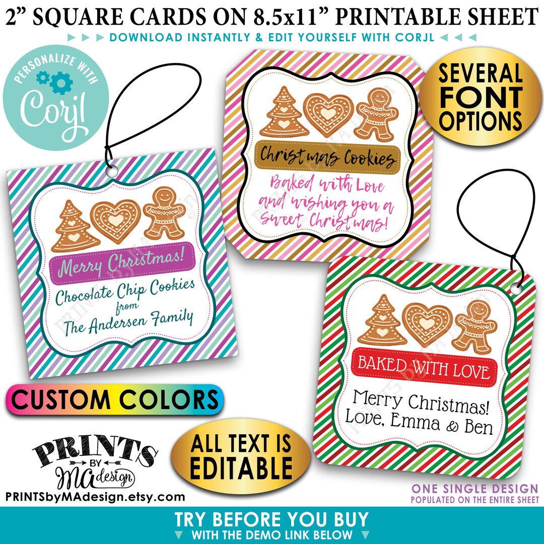 Christmas Cookie Bakery Tags, From the Kitchen Of, Custom 2" Square ...