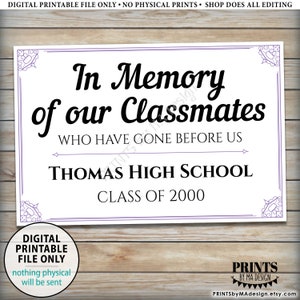 In Memory Sign for Reunion Memorial, in Memoriam of Our Classmates Who ...