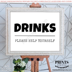 Drinks Sign, Please Help Yourself to a Beverage Station Sign, Black ...