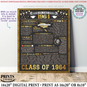 Class of 1964 Reunion Decoration, Back in the Year 1964 Poster Board ...