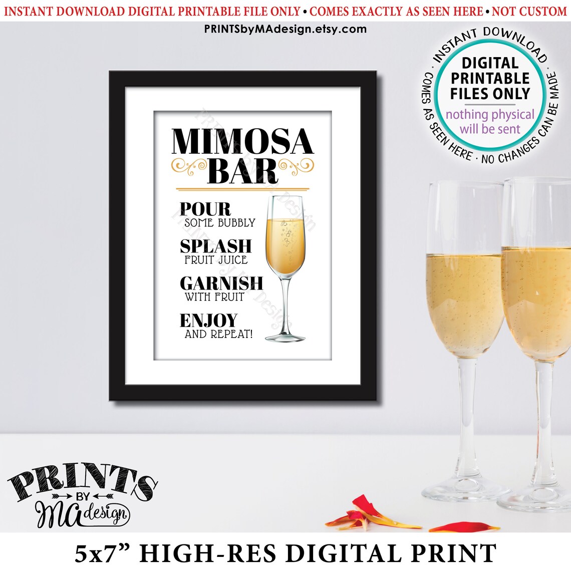 Mimosa Bar Sign Make Your Own Mimosa Sign PRINTABLE 5x7 | Etsy