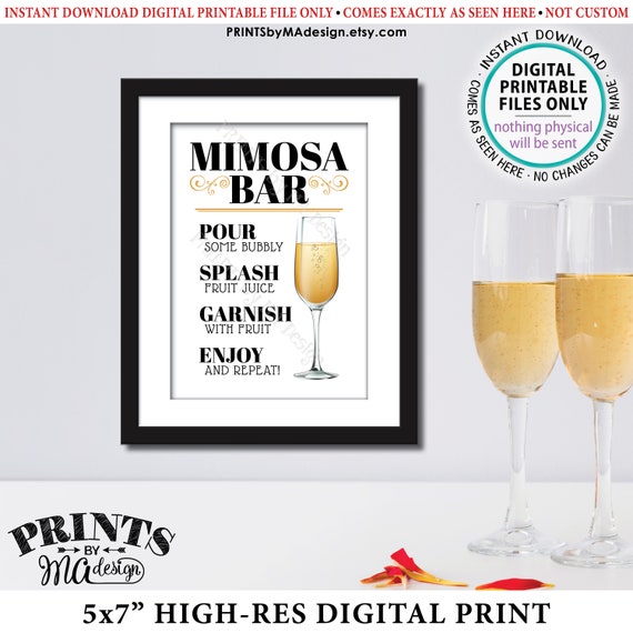 Mimosa Bar Sign Make Your Own Mimosa Sign PRINTABLE 5x7 | Etsy