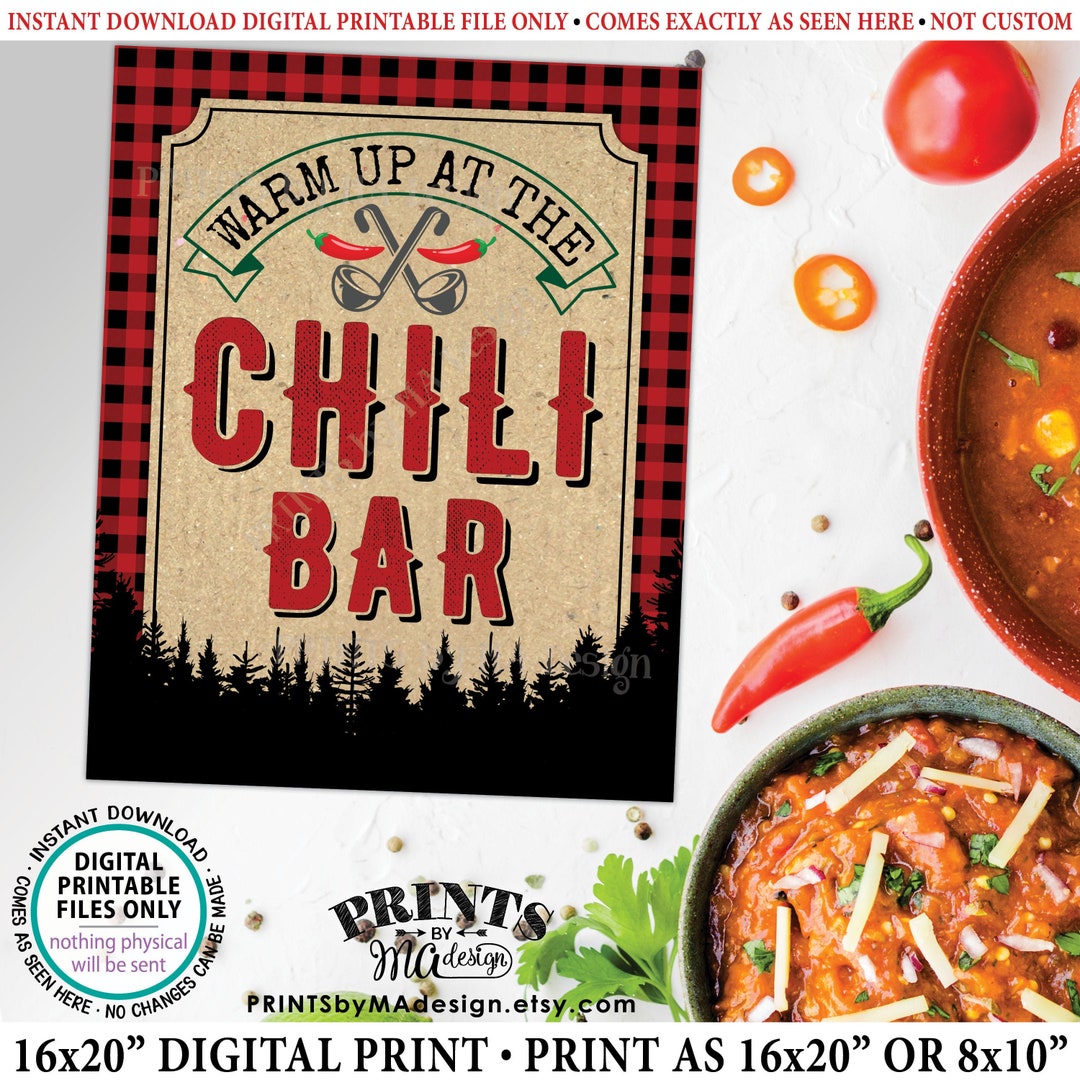 Lumberjack Chili Bar Sign, Warm up at the Chili Station, Red Checker ...
