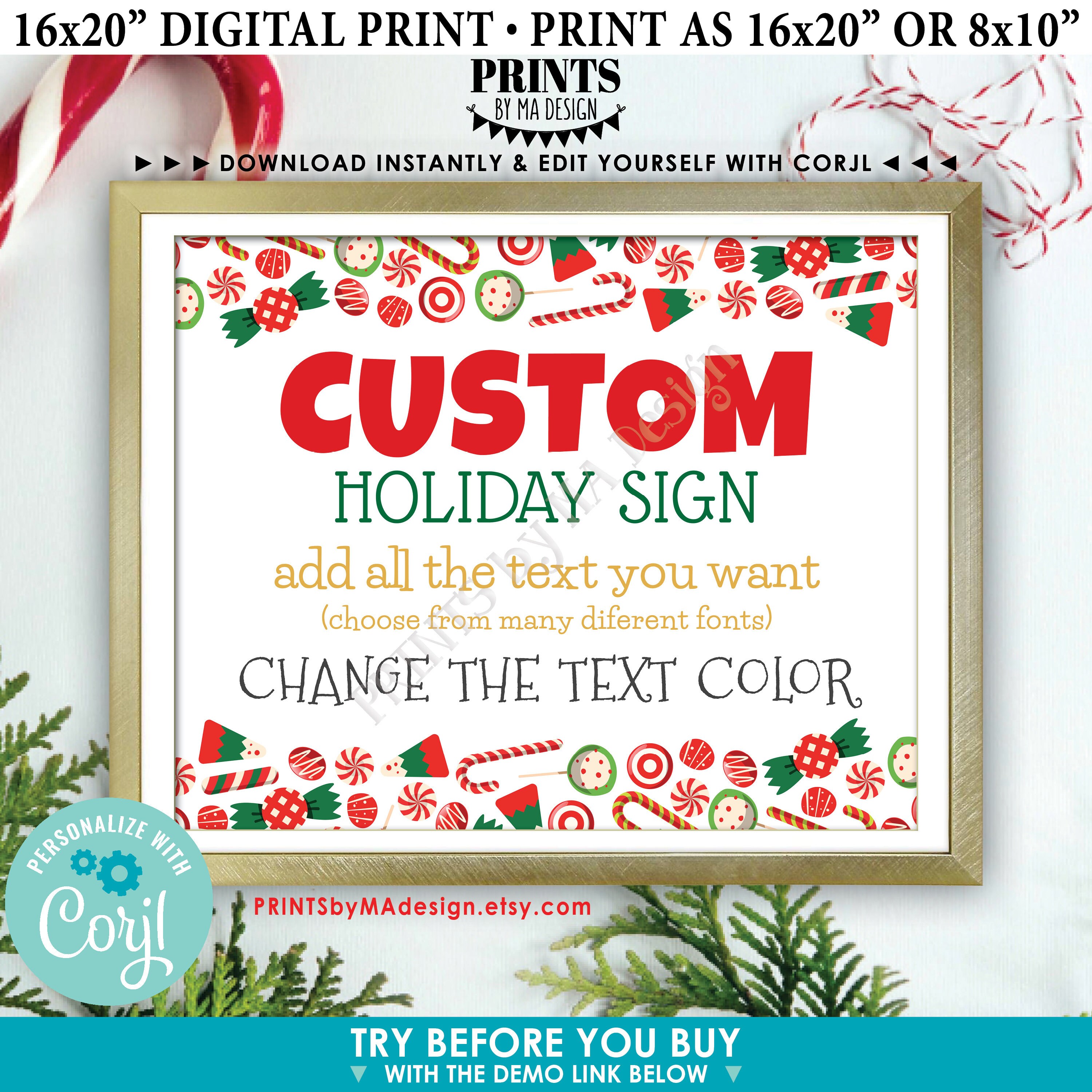 Custom Holiday Sign, Christmas Candy Cane Peppermints, Choose Your Text ...